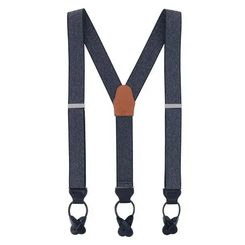 Trafalgar Silas Classic Herringbone Elastic Button End Suspender - Black