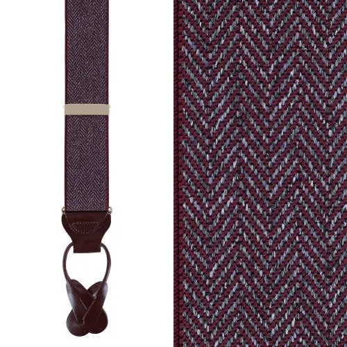 Trafalgar Silas Classic Herringbone Elastic Button End Suspender - Burgundy