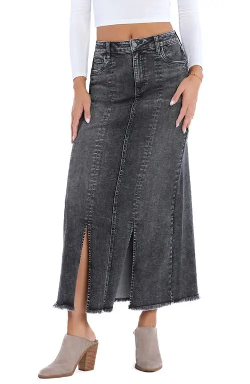 WASH LAB DENIM Double Front Slit Denim Maxi Skirt - Split Grey