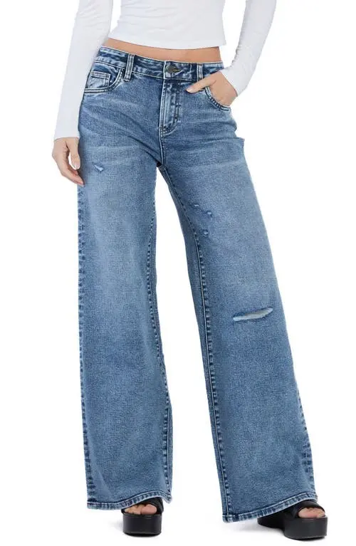 HINT OF BLU Torn Ripped Wide Leg Jeans - Authentic Blue
