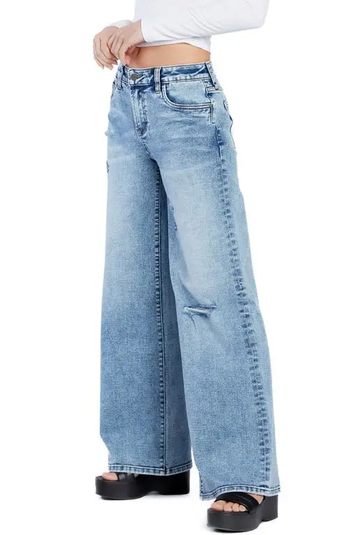HINT OF BLU Torn Ripped Wide Leg Jeans - Blue