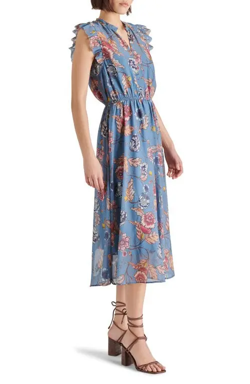 Steve Madden Allegra Floral Chiffon Midi Dress In Cadet Blue 60