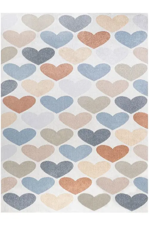 JONATHAN Y Dila Modern Hearts Geometric Machine-washable Area Rug - Ivory/blue/orange