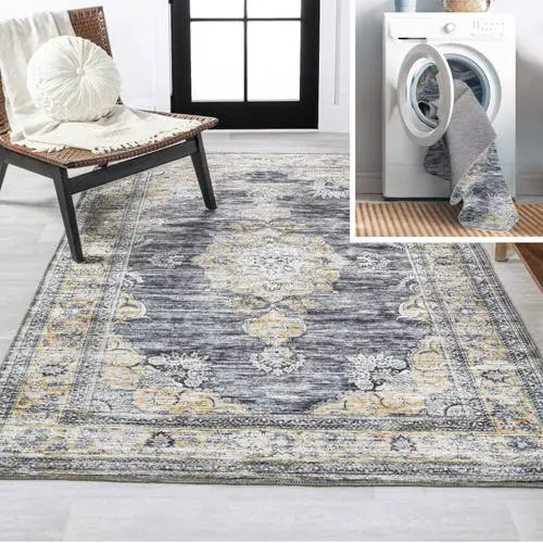 JONATHAN Y Bausch Bohemian Distressed Chenille Machine-washable Area Rug - Dark Gray/yellow