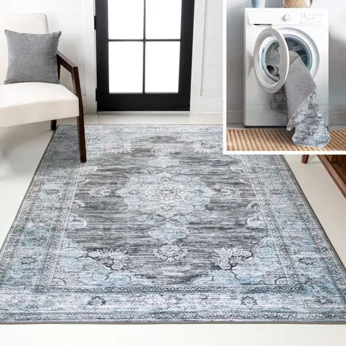 JONATHAN Y Bausch Bohemian Distressed Chenille Machine-washable Area Rug - Dark Gray/yellow