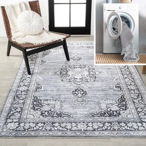 JONATHAN Y Bausch Bohemian Distressed Chenille Machine-washable Area Rug - Gray/white