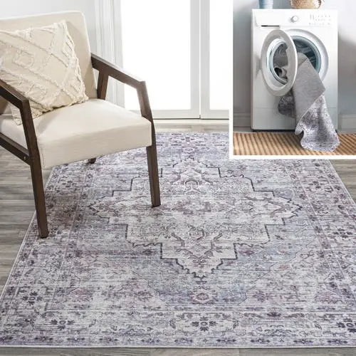 JONATHAN Y Didim Boho Medallion Machine-washable Area Rug - Gray/purple