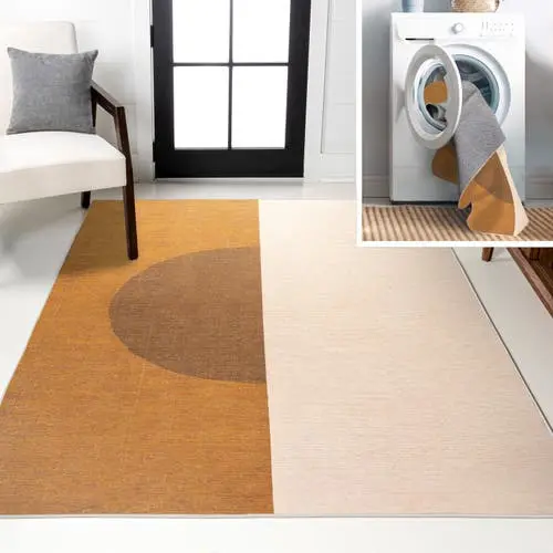 JONATHAN Y Demie Minimalist Graphic Circle Machine-washable Area Rug - Brown/cream/terracotta