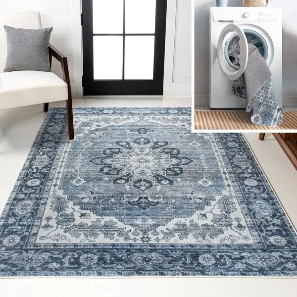 JONATHAN Y Asa Ornate Medallion Machine-washable Area Rug - Blue/cream