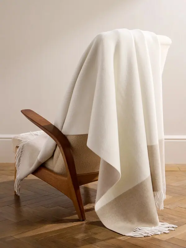 Brunello Cucinelli Fringed Colour-block Cashmere Blanket - Neutrals