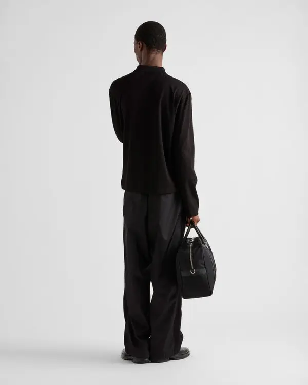 Prada Long-Sleeved Piqué And Re-Nylon Polo Shirt - Black