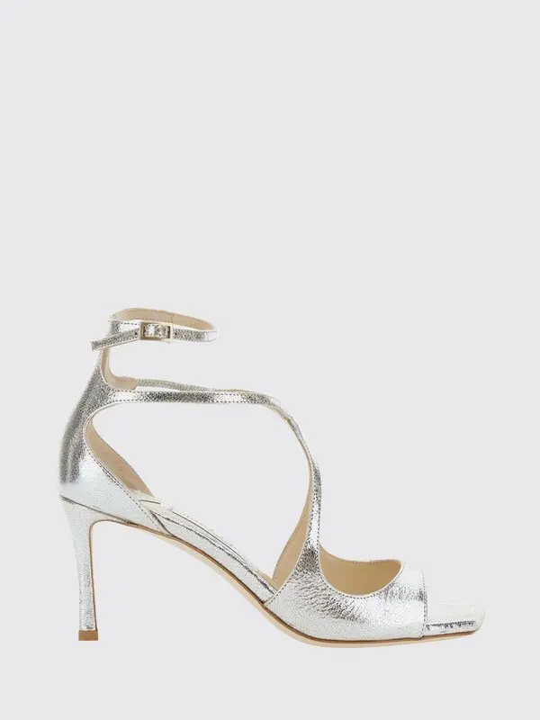 JIMMY CHOO Azia Laminated Leather Stiletto Sandals - Silver
