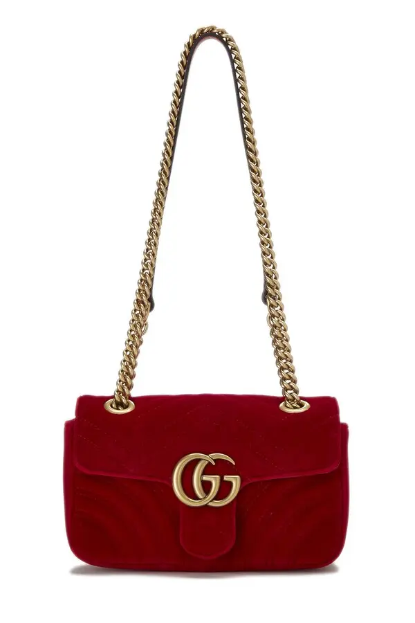 Gucci Velvet Gg Marmont Shoulder Bag - Red
