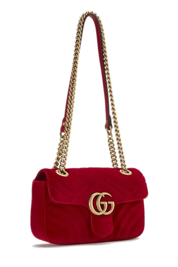 Gucci Velvet Gg Marmont Shoulder Bag - Red