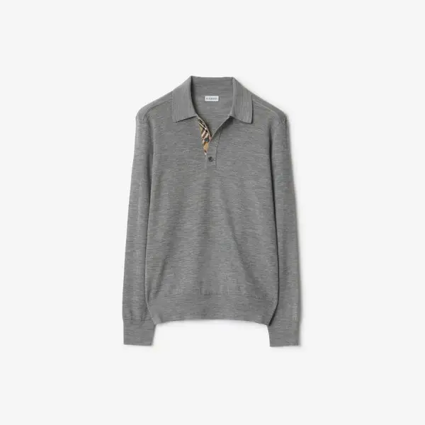 Burberry Long-sleeve Wool Polo Shirt - Grey