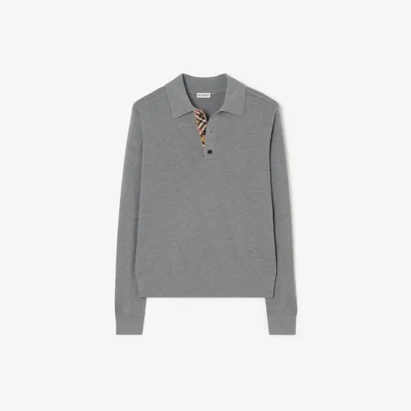 Burberry Long-sleeve Wool Polo Shirt - Grey