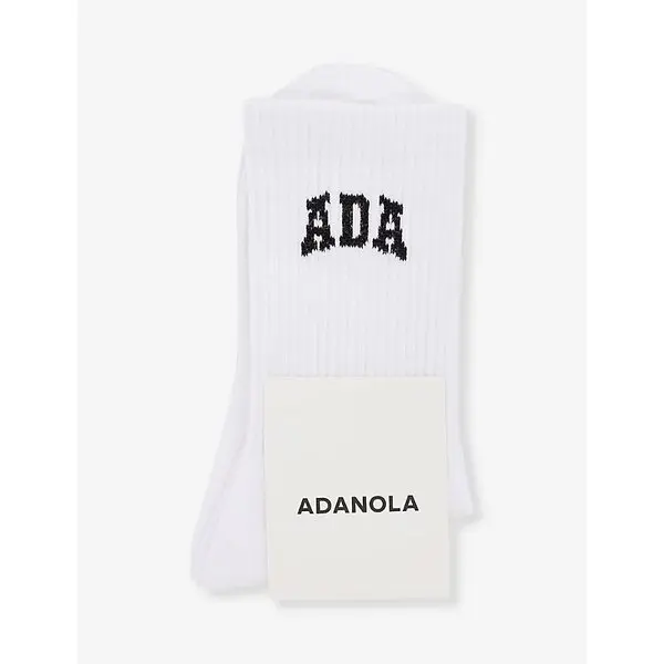 ADANOLA Brand-intarsia Ribbed Stretch Cotton-blend Crew Socks - White/black