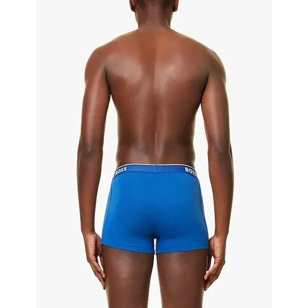 BOSS Branded Waistband Stretch-cotton Boxer Trunks - Open Blue