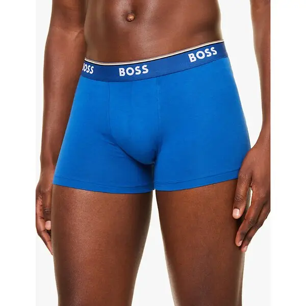 BOSS Branded Waistband Stretch-cotton Boxer Trunks - Open Blue