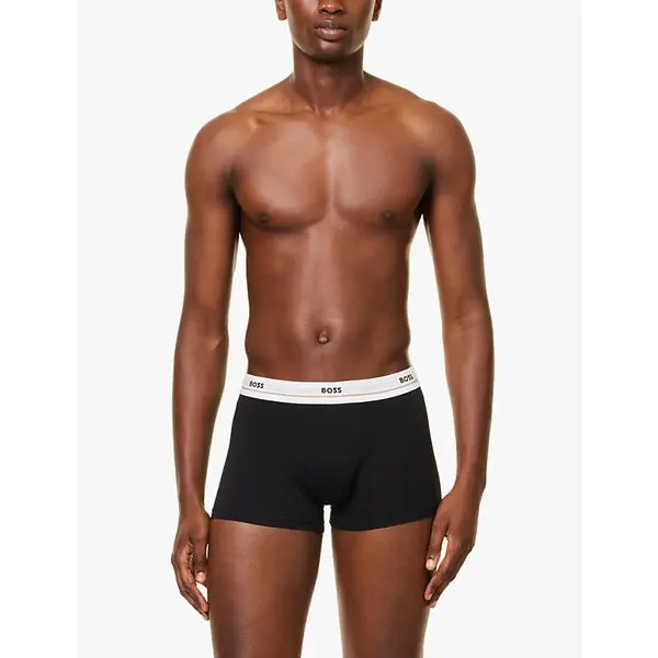 BOSS Branded Waistband Stretch-cotton Boxer Trunks - Black