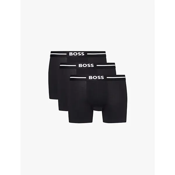 BOSS Branded Waistband Stretch-cotton Boxer Briefs - Black