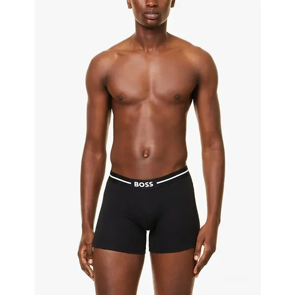 BOSS Branded Waistband Stretch-cotton Boxer Briefs - Black