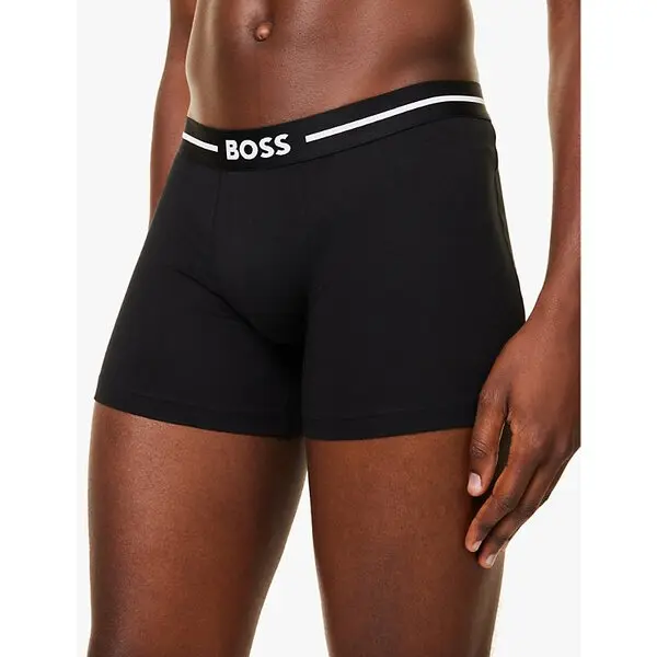 BOSS Branded Waistband Stretch-cotton Boxer Briefs - Black