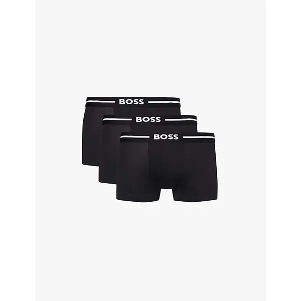 BOSS Branded Waistband Stretch-cotton Boxer Trunks - Black