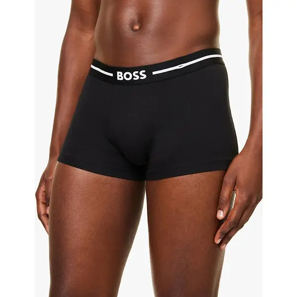 BOSS Branded Waistband Stretch-cotton Boxer Trunks - Black