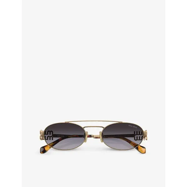 Miu Miu Mu 54zs Oval Sunglasses - Gold