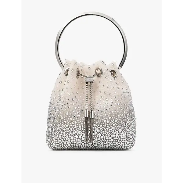 JIMMY CHOO Bon Bon Crystal-embellished Bucket Bag - White/crystal