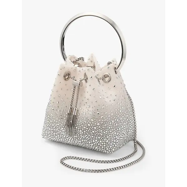 JIMMY CHOO Bon Bon Crystal-embellished Bucket Bag - White/crystal