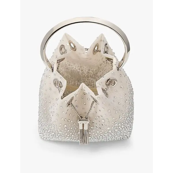 JIMMY CHOO Bon Bon Crystal-embellished Bucket Bag - White/crystal
