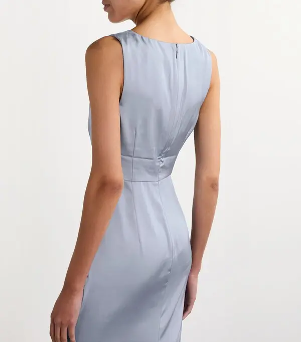Self-Portrait Satin Lace-Trim Midi Dress In Blue - 10% Off | Editorialist