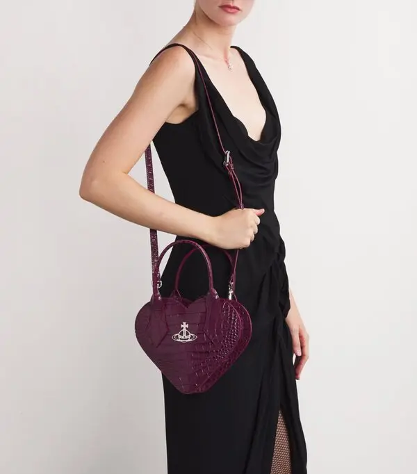 Vivienne Westwood Leather Croc-Embossed Heart Bag - Purple