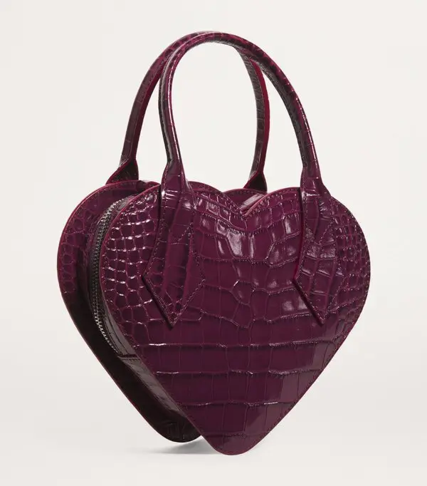 Vivienne Westwood Leather Croc-Embossed Heart Bag - Purple