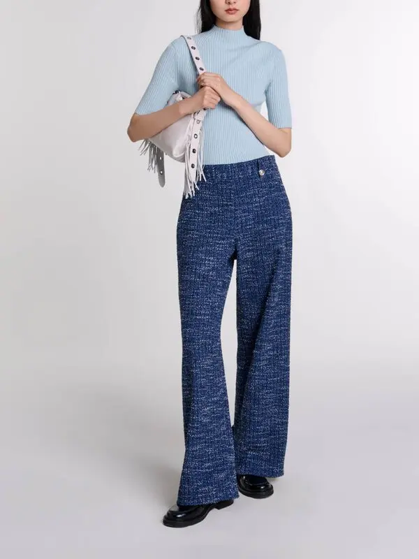 Maje Cotton Metallic Tweed Wide-leg Trousers