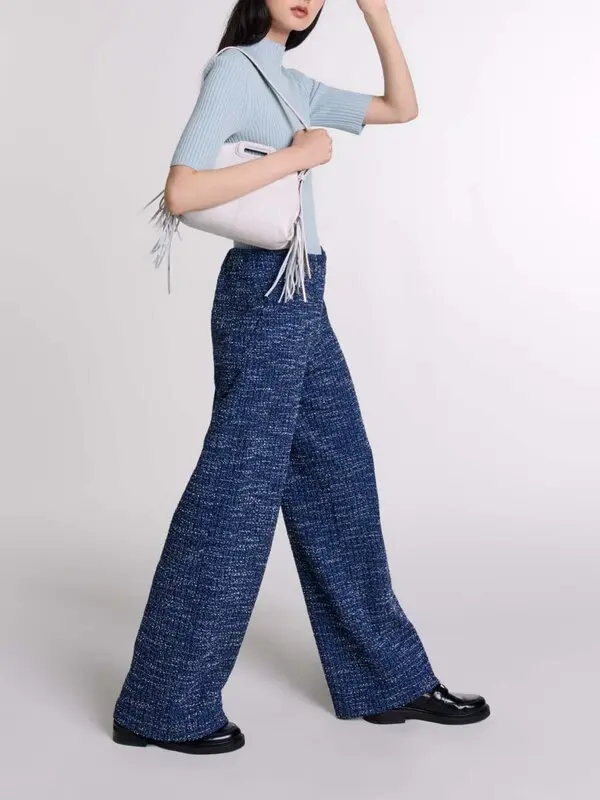 Maje Cotton Metallic Tweed Wide-leg Trousers