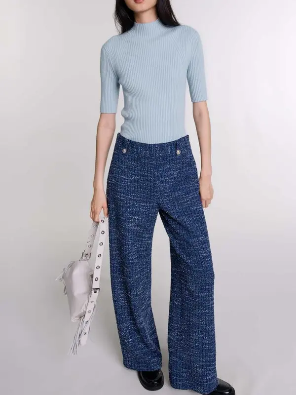 Maje Cotton Metallic Tweed Wide-leg Trousers