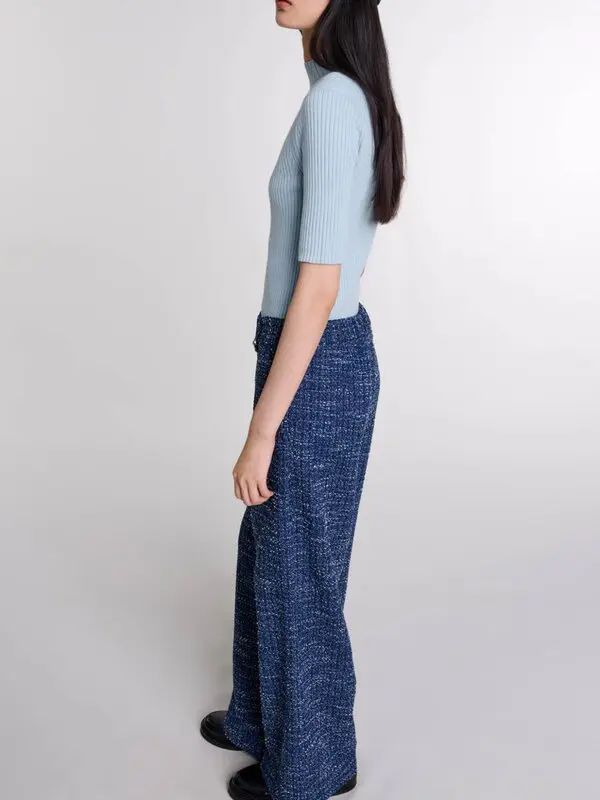 Maje Cotton Metallic Tweed Wide-leg Trousers