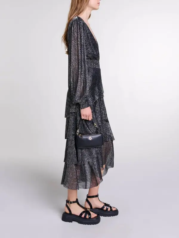 Maje Metallic Ruffled Maxi Dress