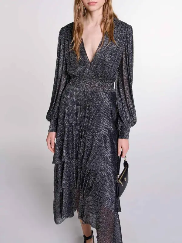 Maje Metallic Ruffled Maxi Dress