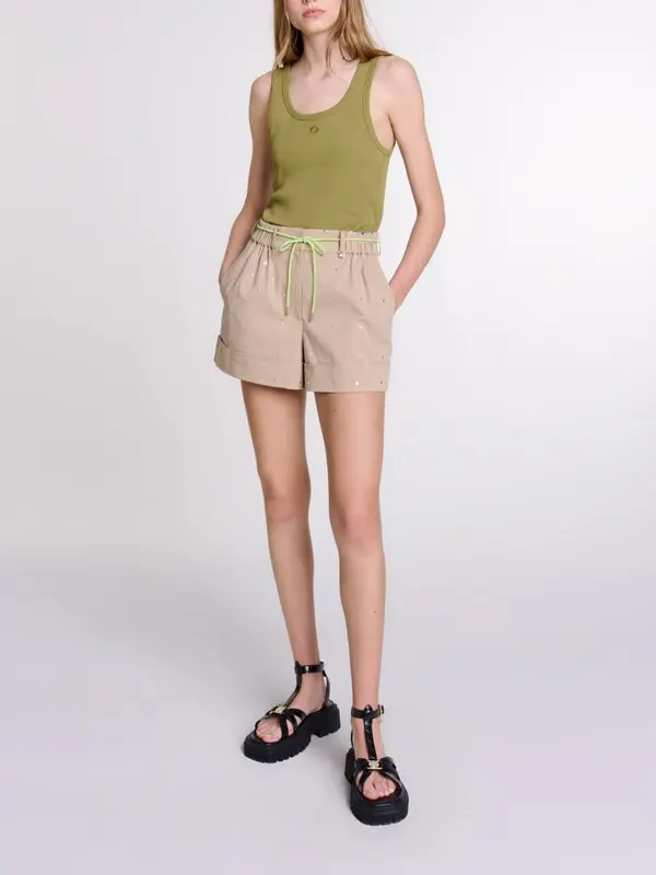 Maje Cotton Ribbed Tank Top - Khaki