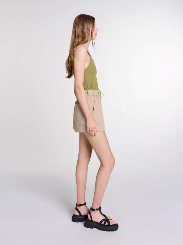 Maje Cotton Ribbed Tank Top - Khaki