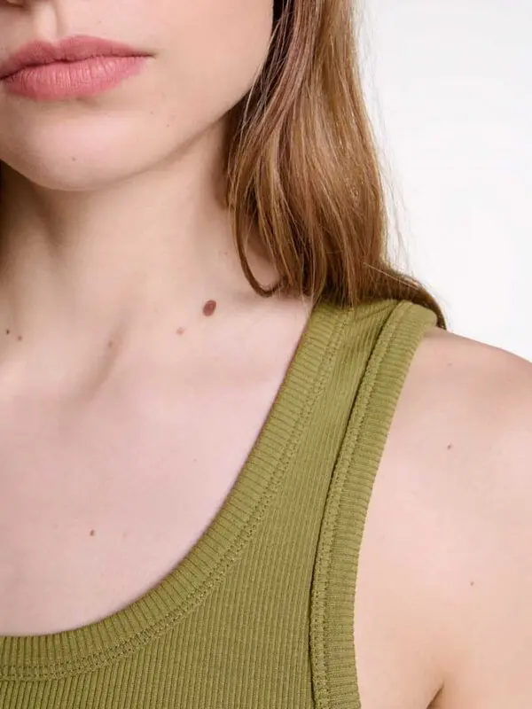 Maje Cotton Ribbed Tank Top - Khaki