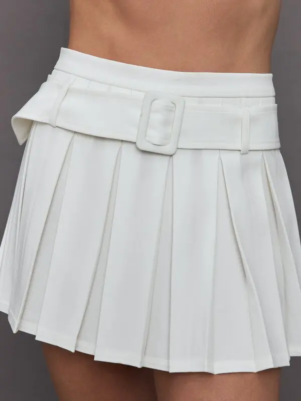 GOLDIE BYRD Belted Pleated Skirt - Cream