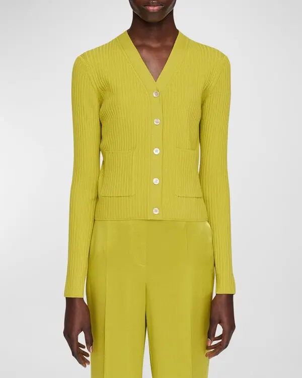 JOSEPH Ribbed Merino Wool Cardigan - Ginkgo