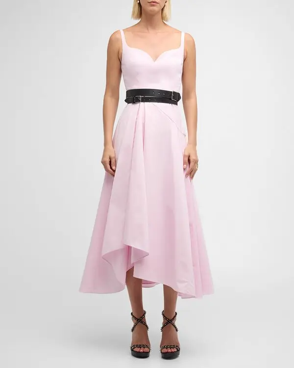 Alexander Mcqueen Draped Midi Dress Pink Editorialist