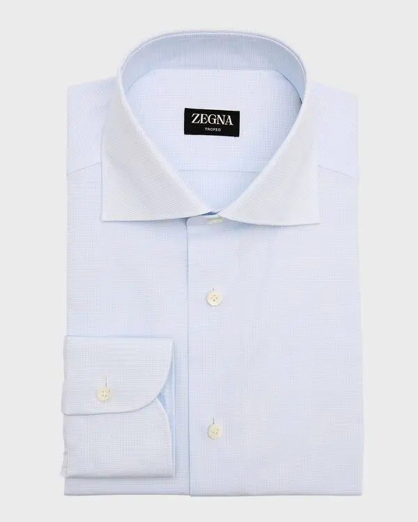 Zegna Trofeo Cotton Micro-check Dress Shirt - Br Blu Ck