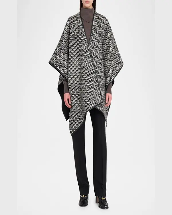 FERRAGAMO Gancini Wool & Leather Cape